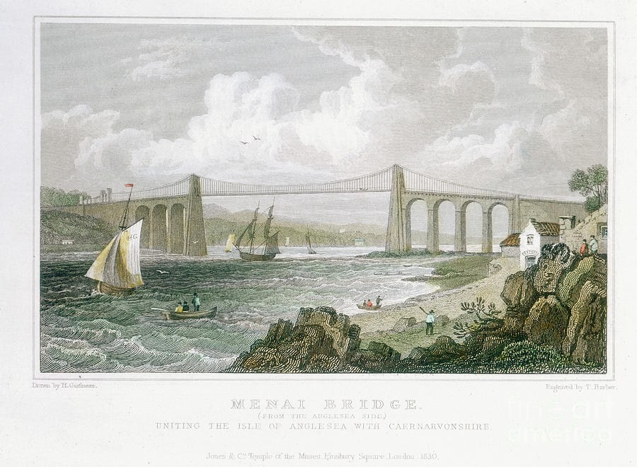 Menai Bridge From The Anglesea Side Drawing by Print Collector - Pixels