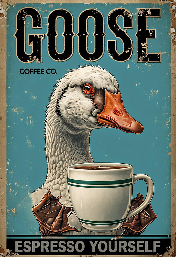 Espresso-Drinking Goose Poster Ai Art by Rob Lewis - Pixels