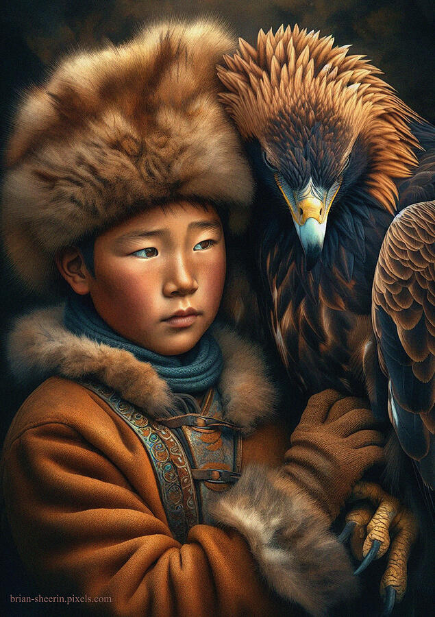 Mongolian Boy With Eagle 9 Digital Art by Brian Sheerin - Pixels