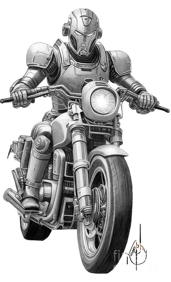 Motorcycle Robot drawing by Murphy Art Elliott