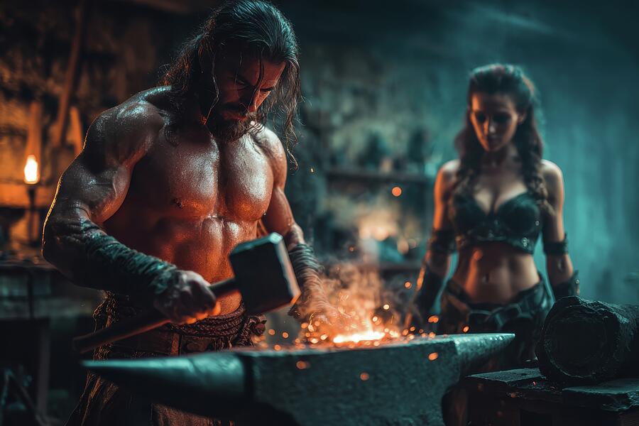 Muscular Blacksmith at the Forge by Matthias Hauser