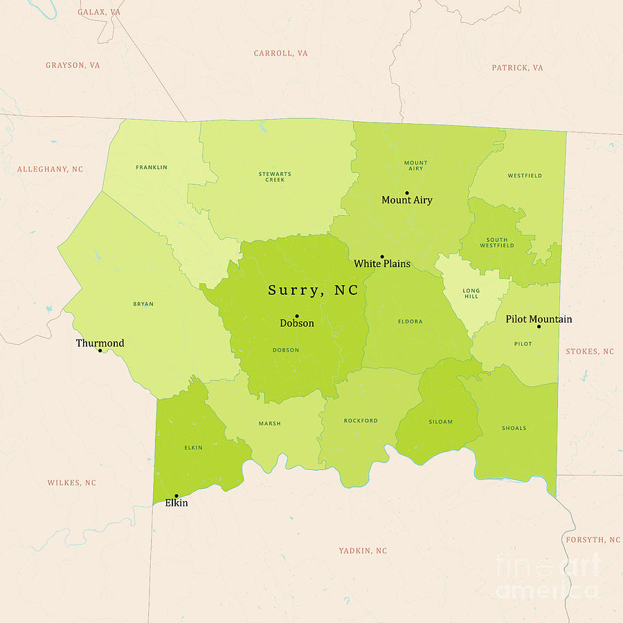 NC Surry County Vector Map Green by Frank Ramspott