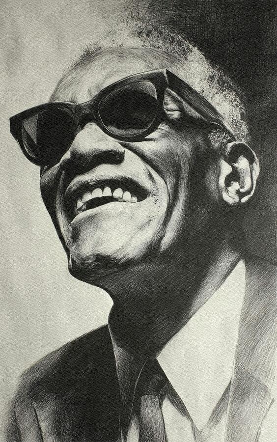 Ray Charles in Black and White Drawing by John Springfield - Pixels