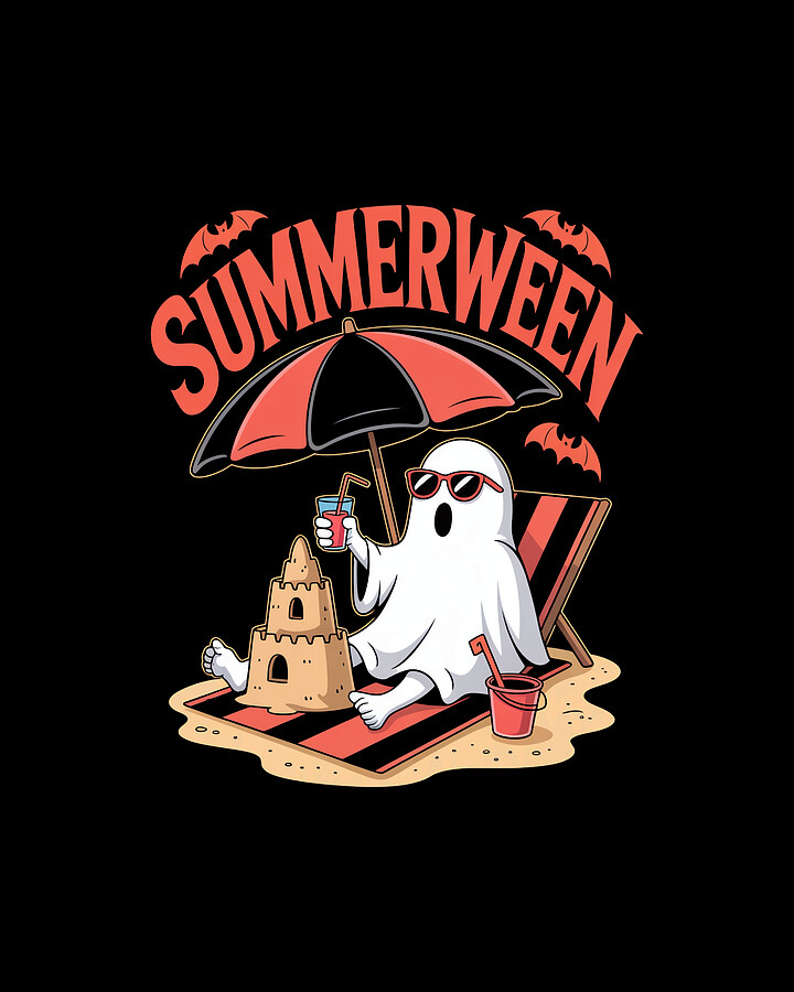 Summerween Beach Ghost Digital Art by Moon Tees - Pixels