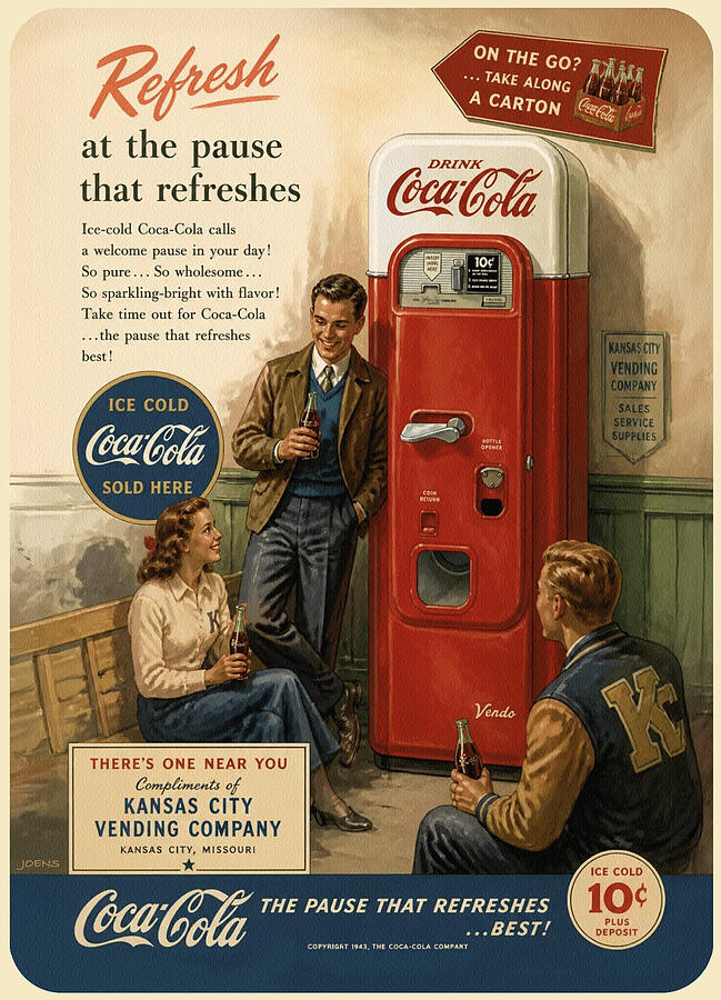 Vintage Coca-Cola Vending Machine Ad Mixed Media by Greg Joens - Pixels